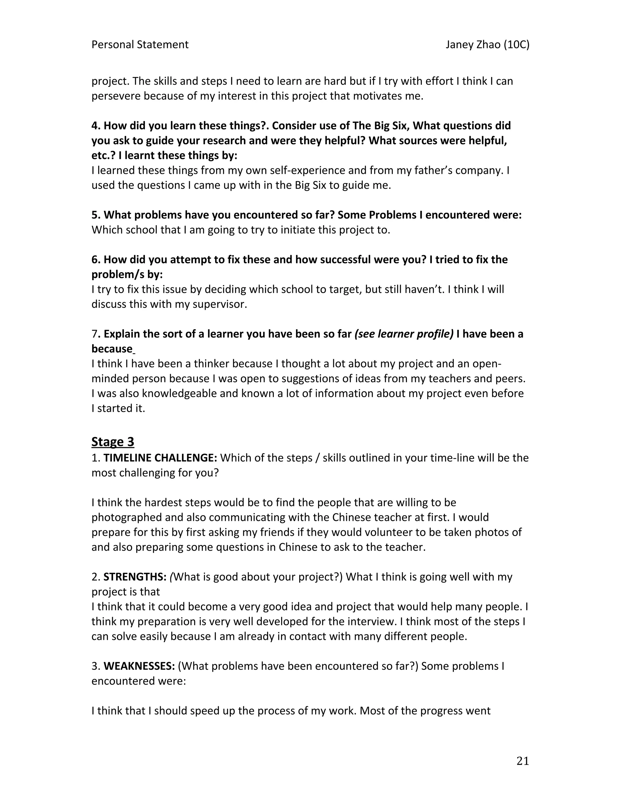 Personal Project 2011 janey | DOC