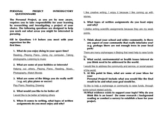 Personal Project Stage 1 Questionnaire | PPT