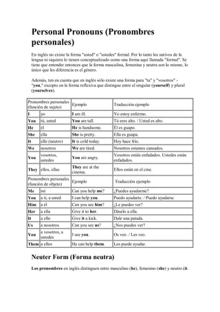 Personal pronouns | PDF
