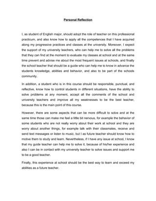Personal reflection (1) | DOC | Educational Assessment | Education