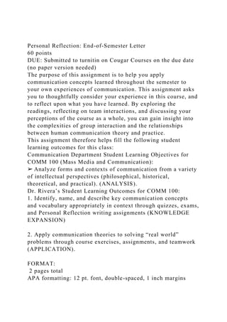 Reflecting on Key Communication Concepts Learned This Semester | PDF