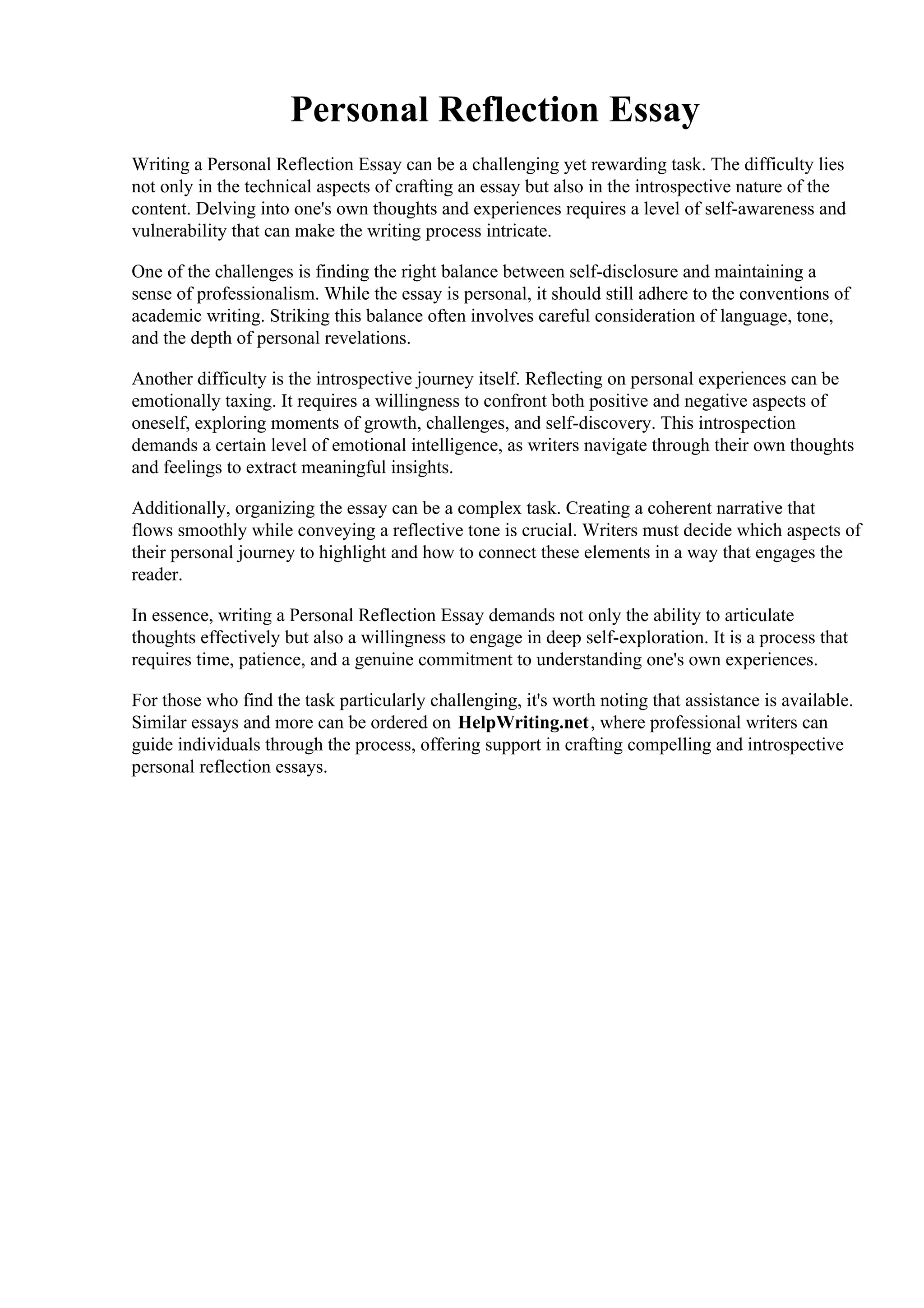 Personal Reflection Essay | PDF