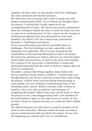 Personal reflection paperQuestion 1. GoalsThe three goals that.docx