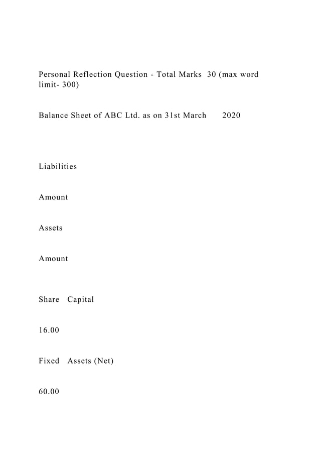 Personal Reflection Question - Total Marks 30 (max word limit- .docx
