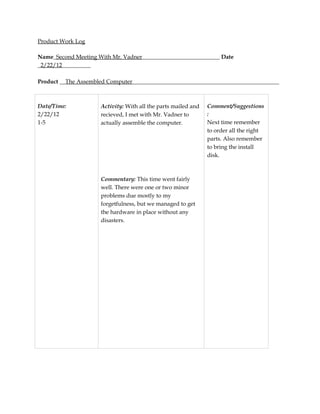 Product Work Log | RTF | Computing | Technology & Computing