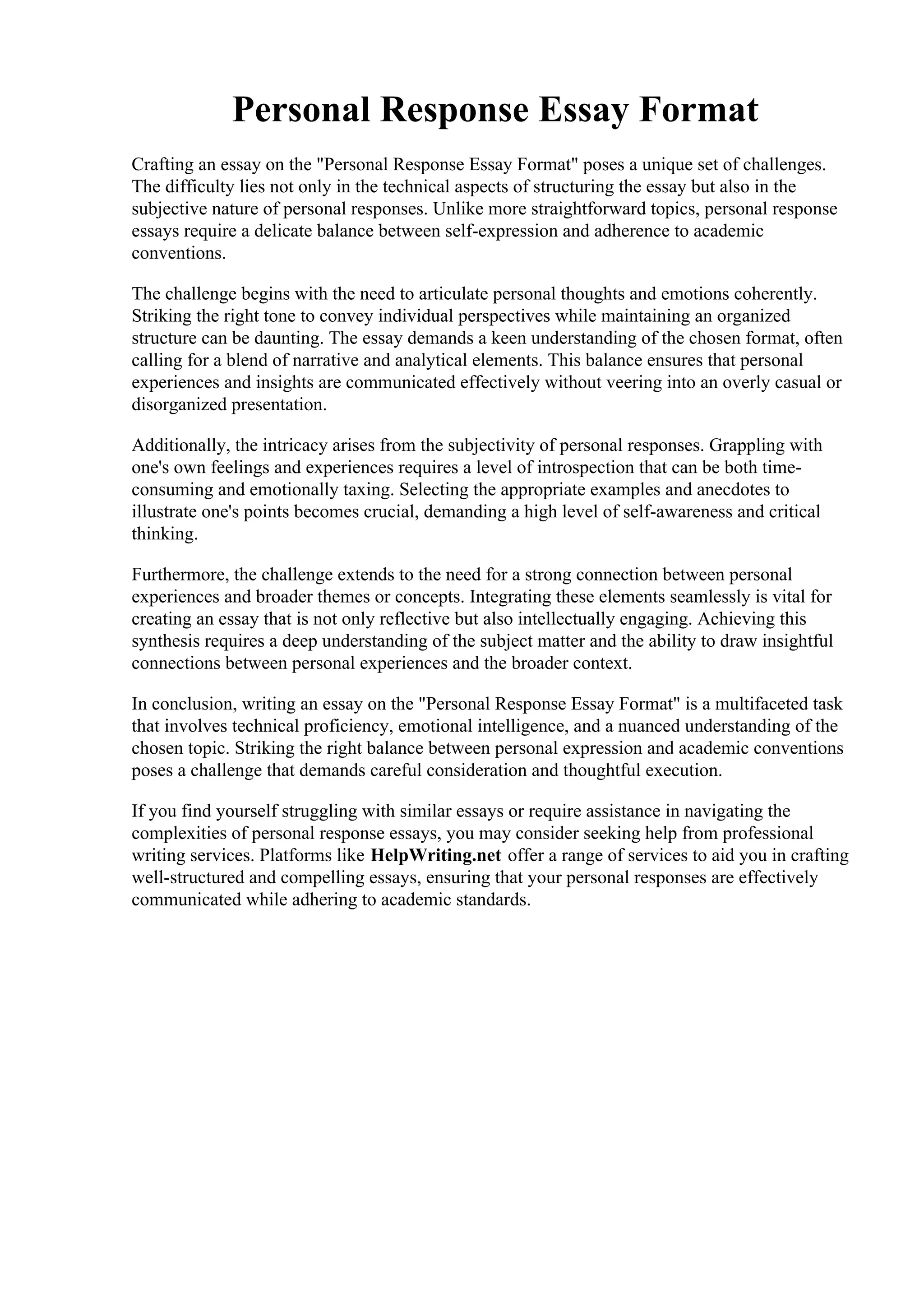 Personal Response Essay Format | PDF | Christianity | Religion ...