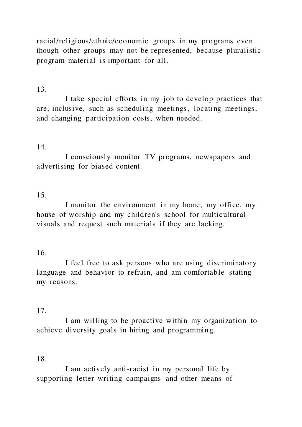 Personal Self-Assessment of Non-Discriminatory Behavior Checklist