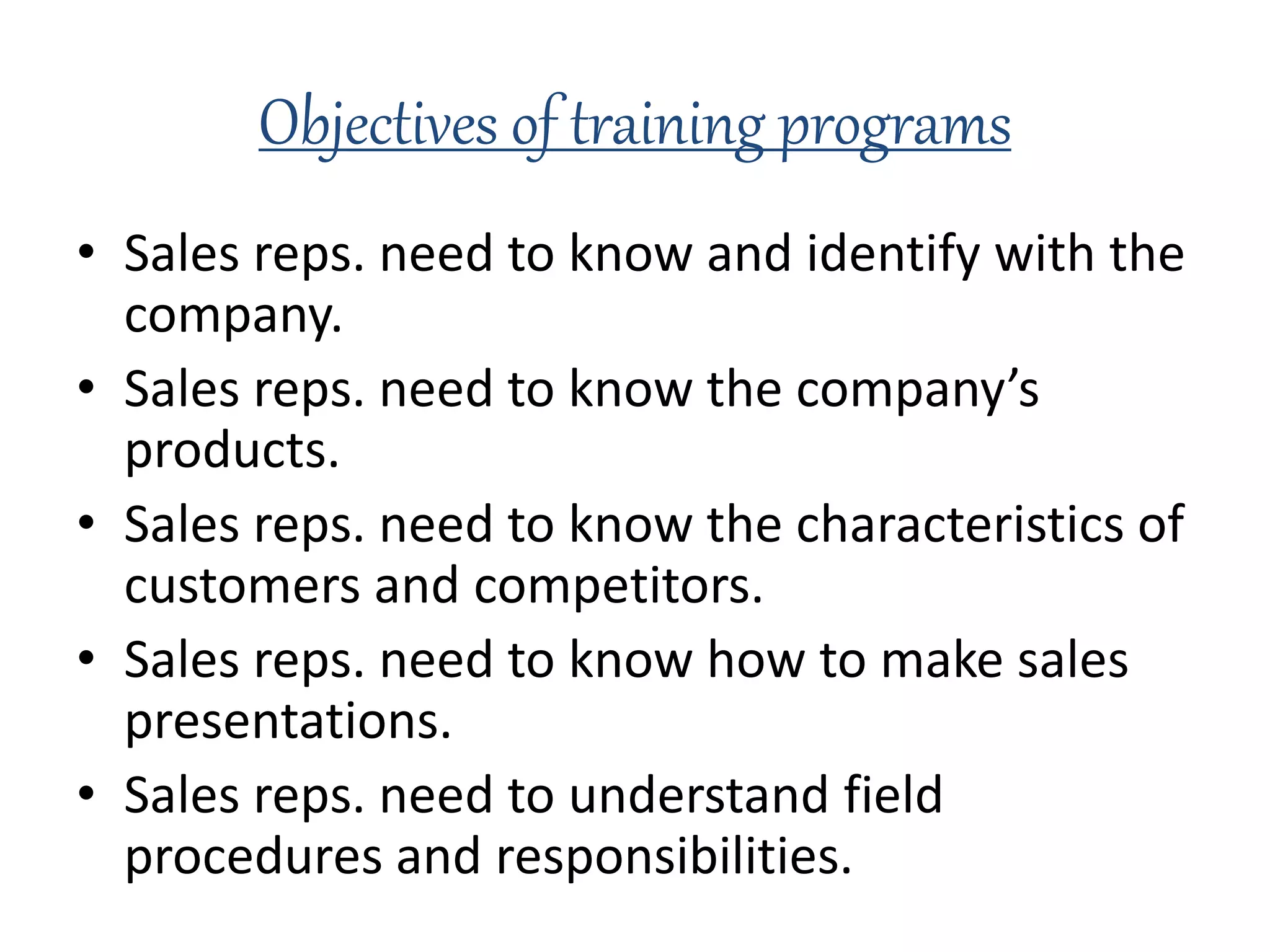 Personal selling- Meaning, definition,objectives of training programs ...