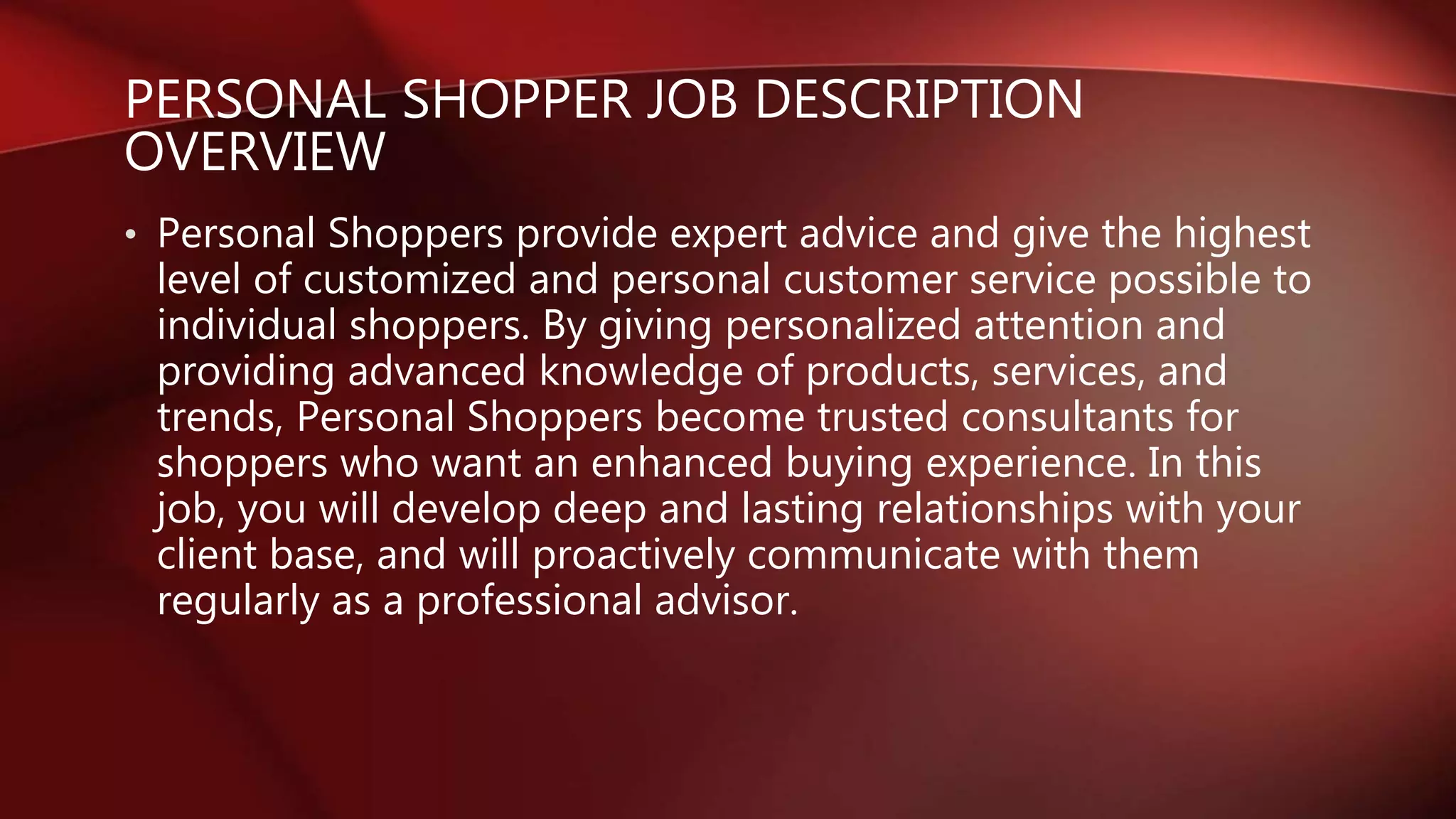 Personal shopper job description | PPTX