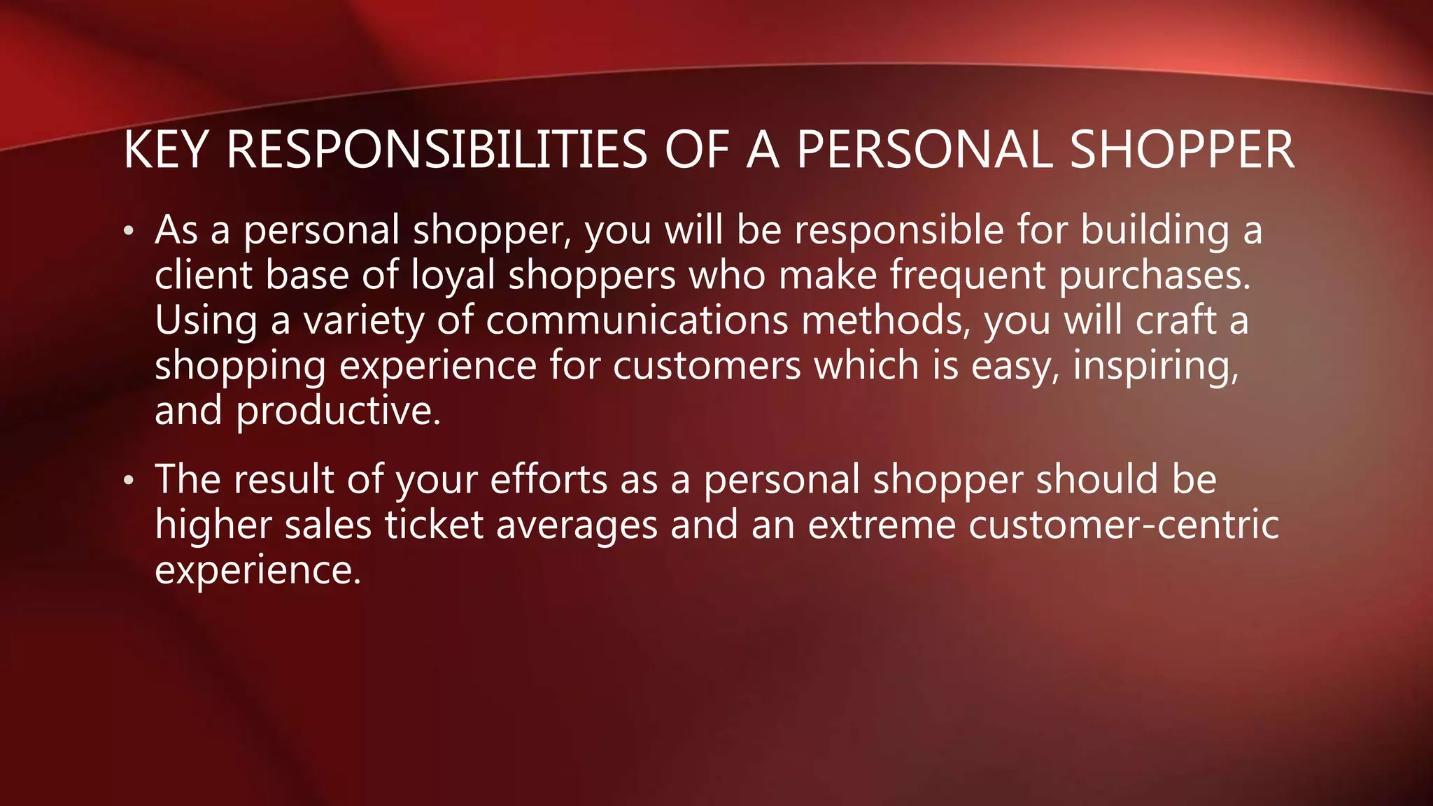 Personal shopper job description | PPTX
