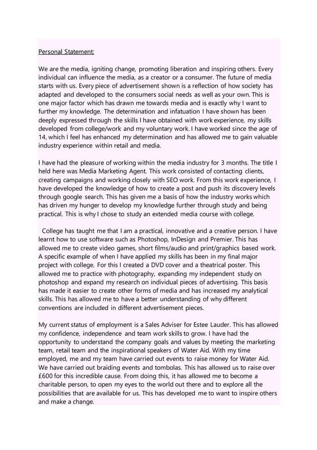 Personal statement | DOCX | Media Industry | Industries