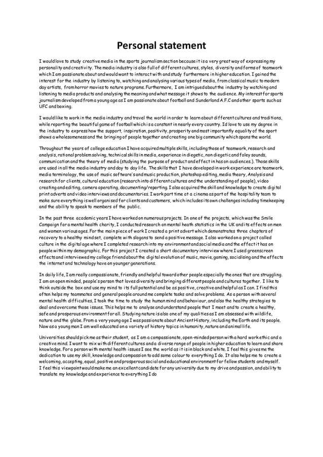 Personal statement.docx | Video Production | Content Production