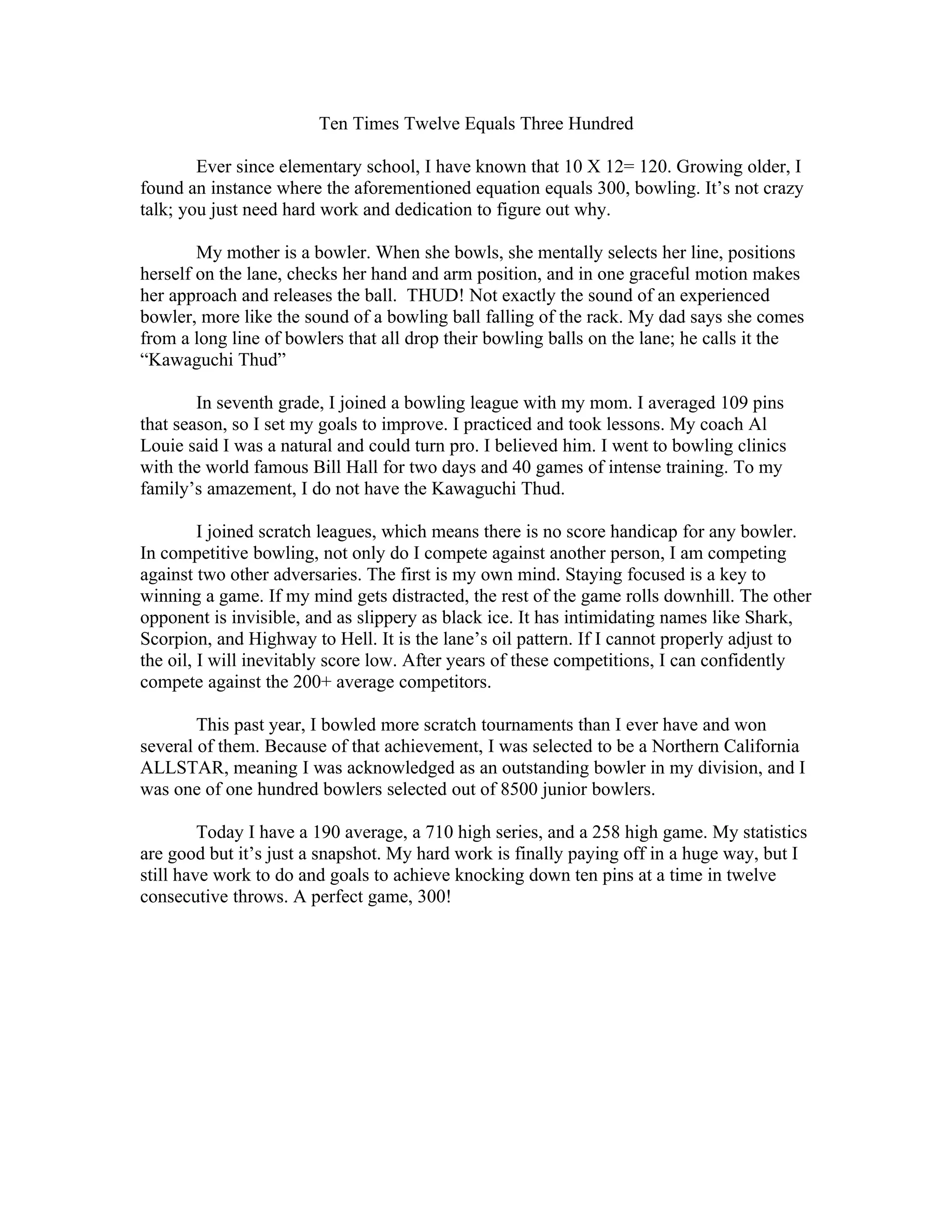 Personal Statement Ten Times Twelve Equals Three Hundred | PDF