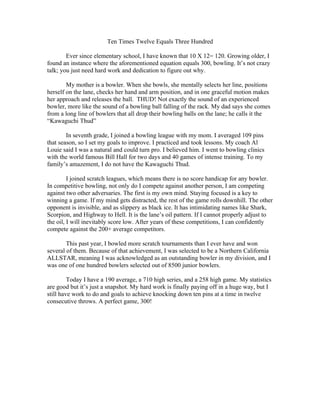 Personal Statement Ten Times Twelve Equals Three Hundred | PDF