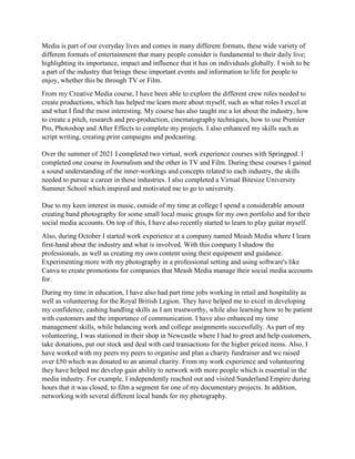 Personal Statement Draft 4 | DOCX | Media Industry | Industries