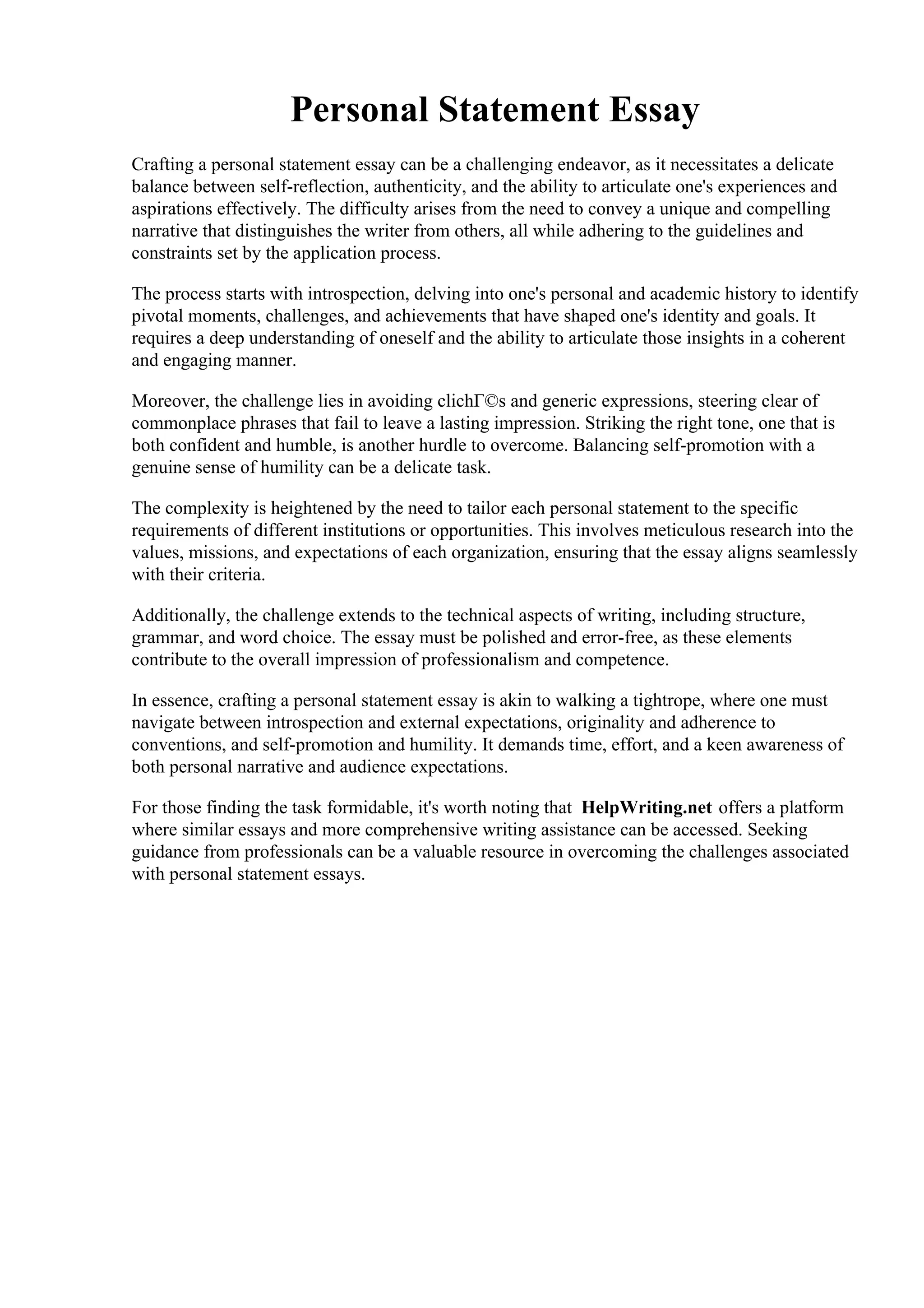 Personal Statement Essay | PDF