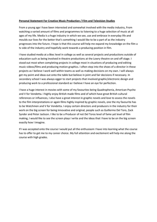 Personal statement for creative music production | DOCX