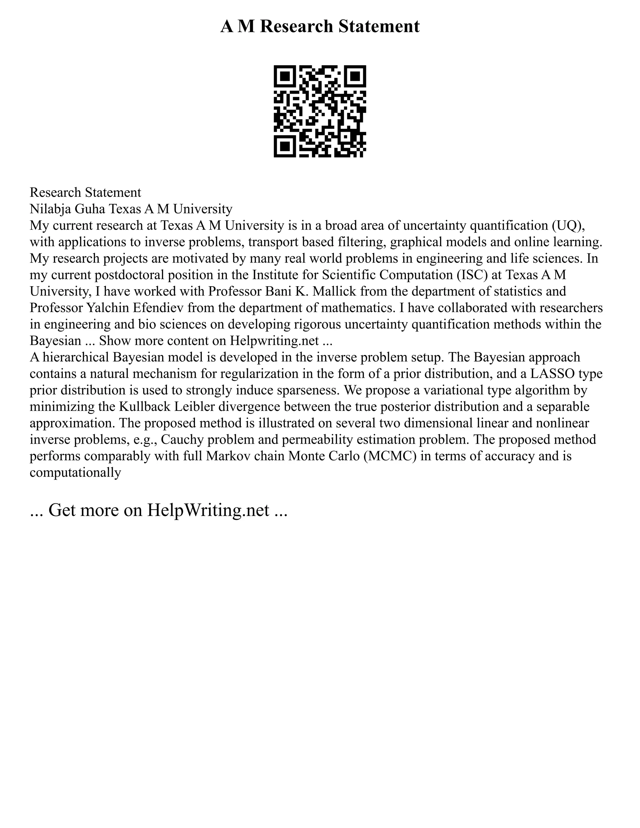 Personal Statement For Graduate School Example | PDF