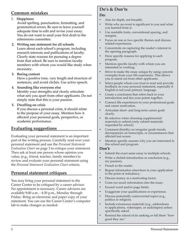 Personal statement format | PDF | Resume Writing and Advice | Job Search