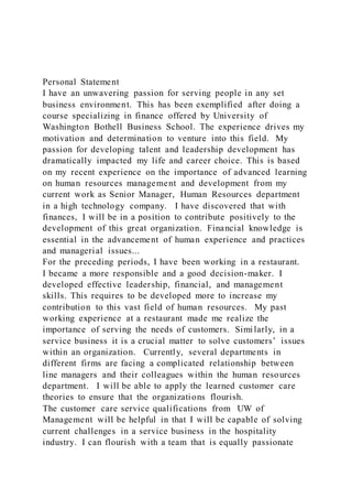 Personal StatementI have an unwavering passion for serving peo | PDF