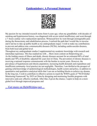 Personal Statement Of Epidemiology | PDF