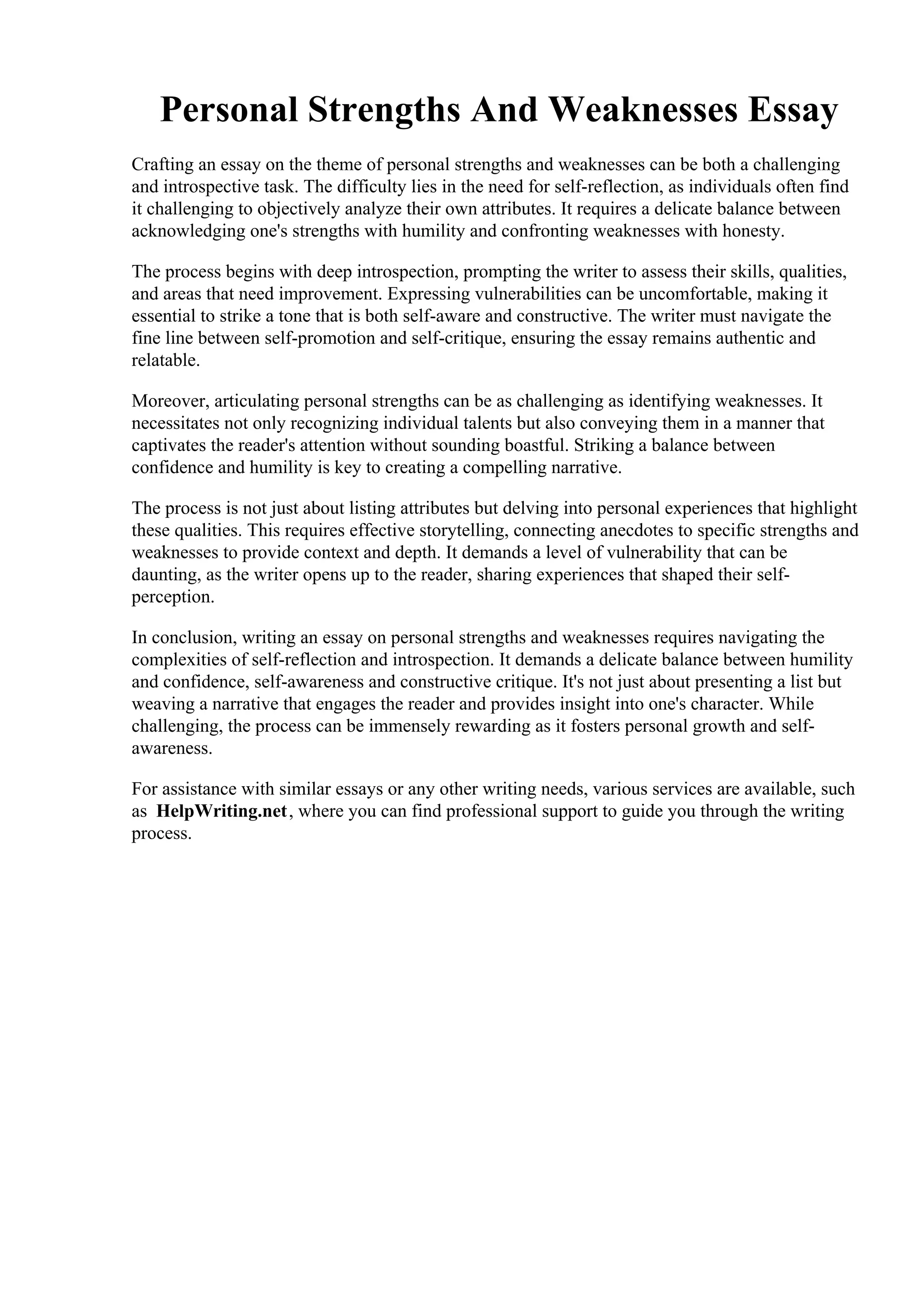 Personal Strengths And Weaknesses Essay.pdfPersonal Strengths And ...