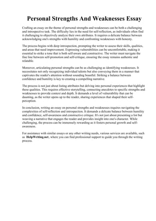 Personal Strengths And Weaknesses Essay.pdfPersonal Strengths And ...