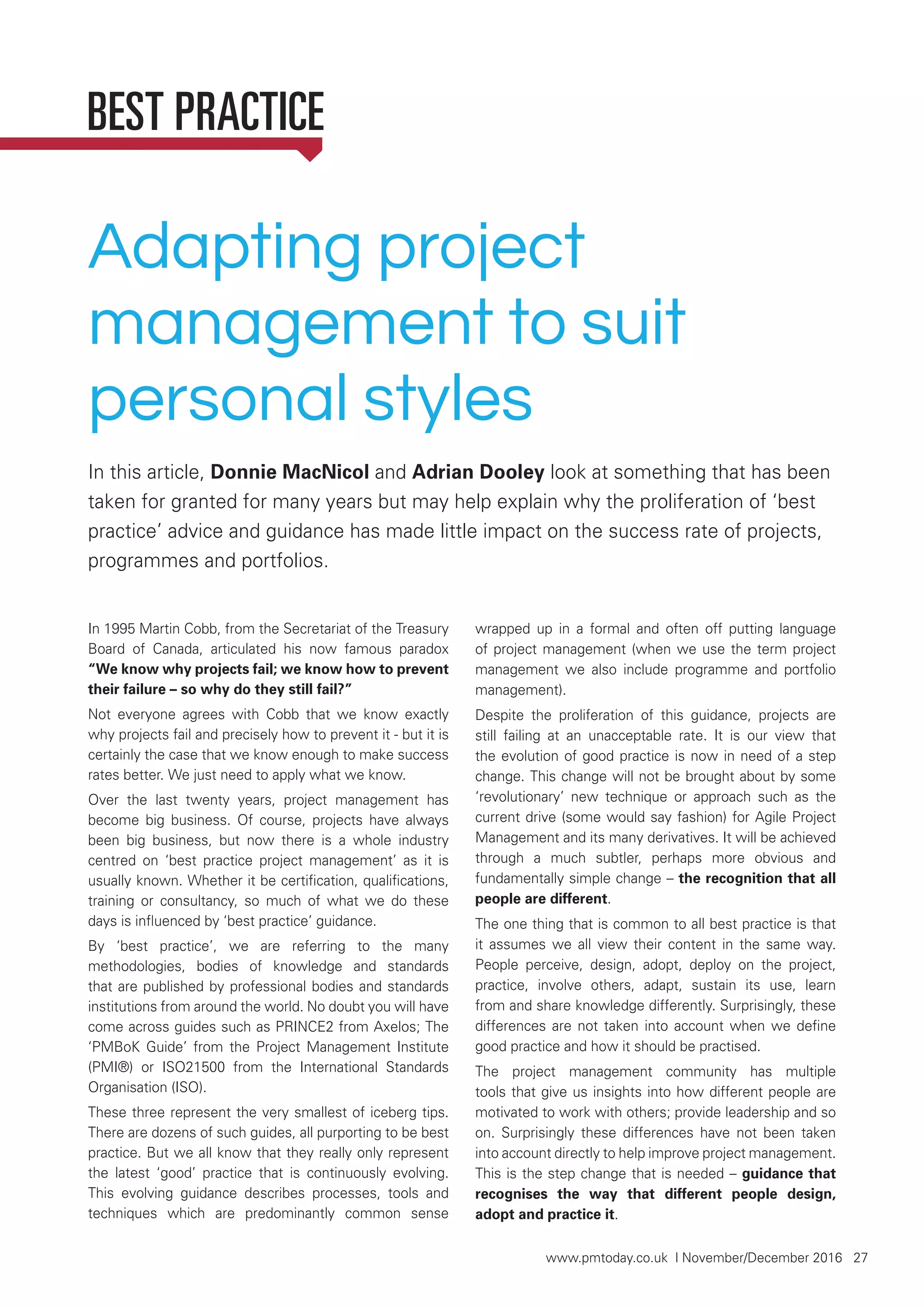 Adapting project management to suit personal styles | PDF