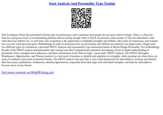 Personal Swot Analysis | PDF