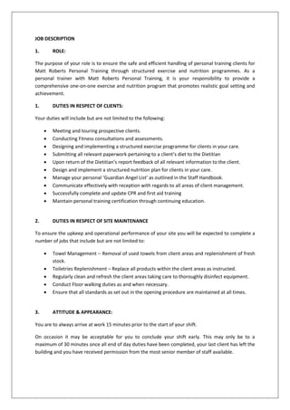 Personal Trainer staff handbook | DOCX