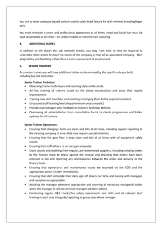 Personal Trainer staff handbook | DOCX
