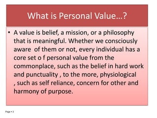 Personal values - Unitedworld School of Business | PPTX