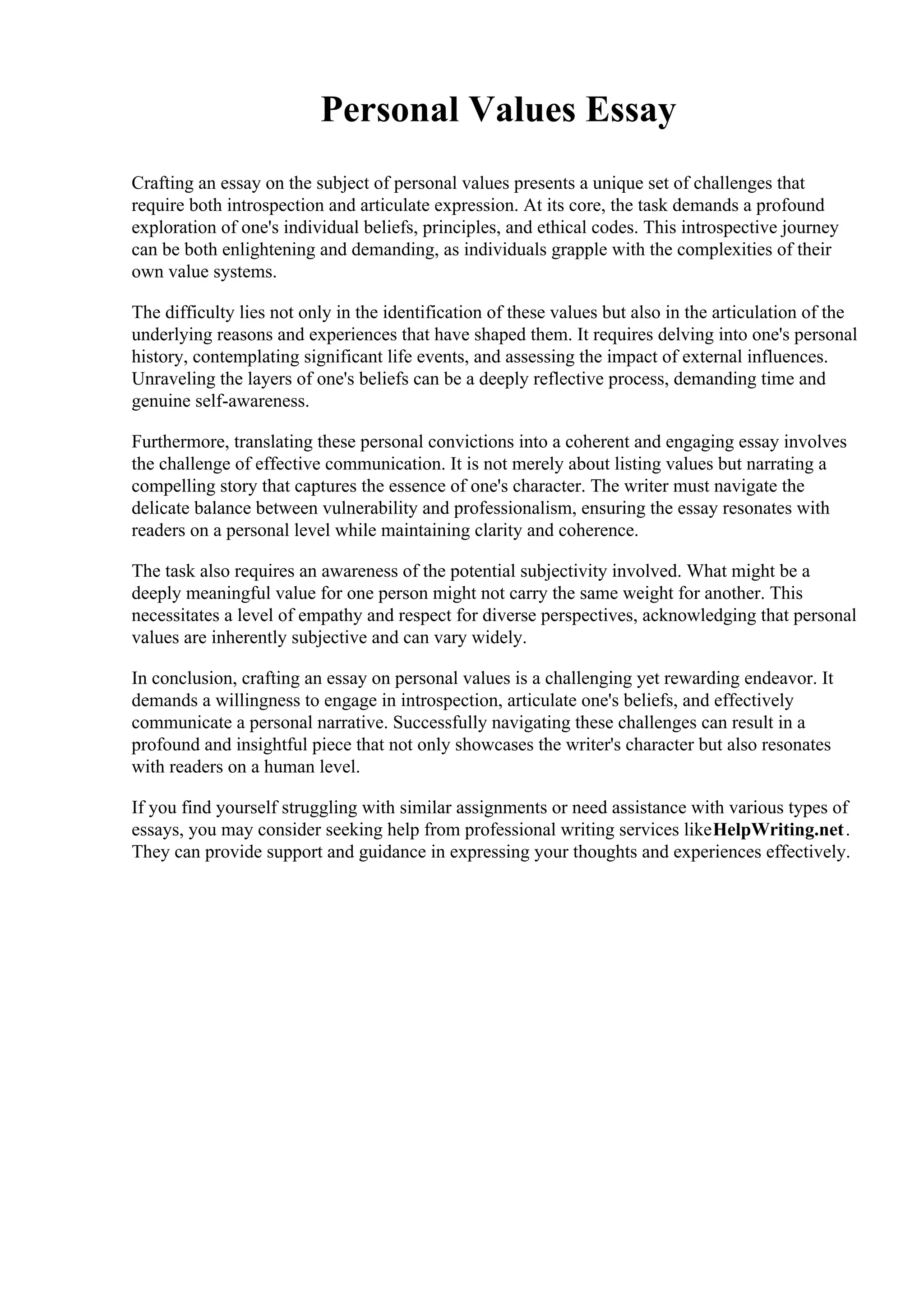 Personal Values Essay. Los Medanos College | PDF
