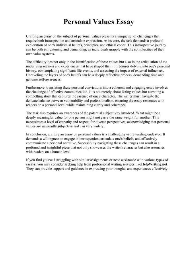 Personal Values Essay. Los Medanos College | PDF