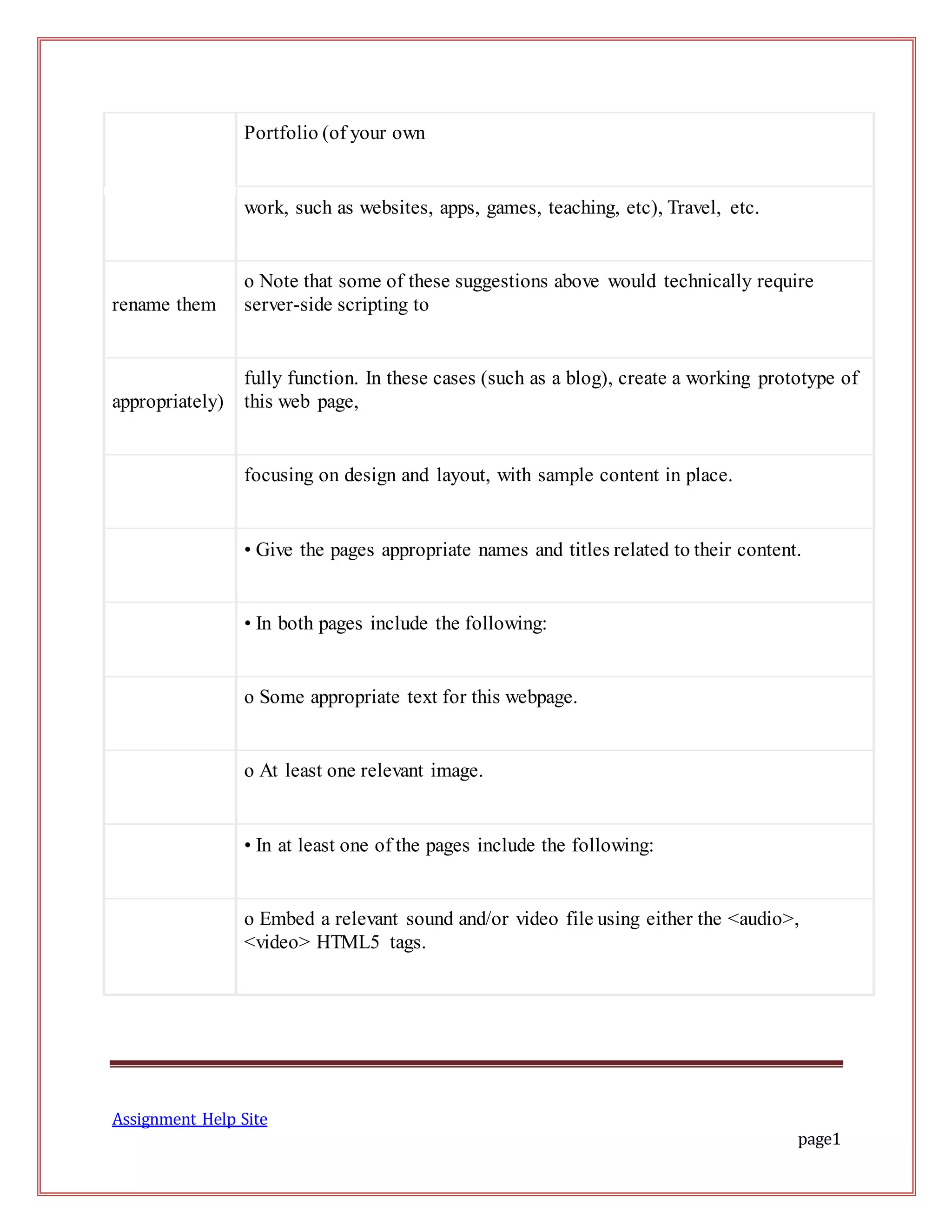 Personal website assignment | DOCX