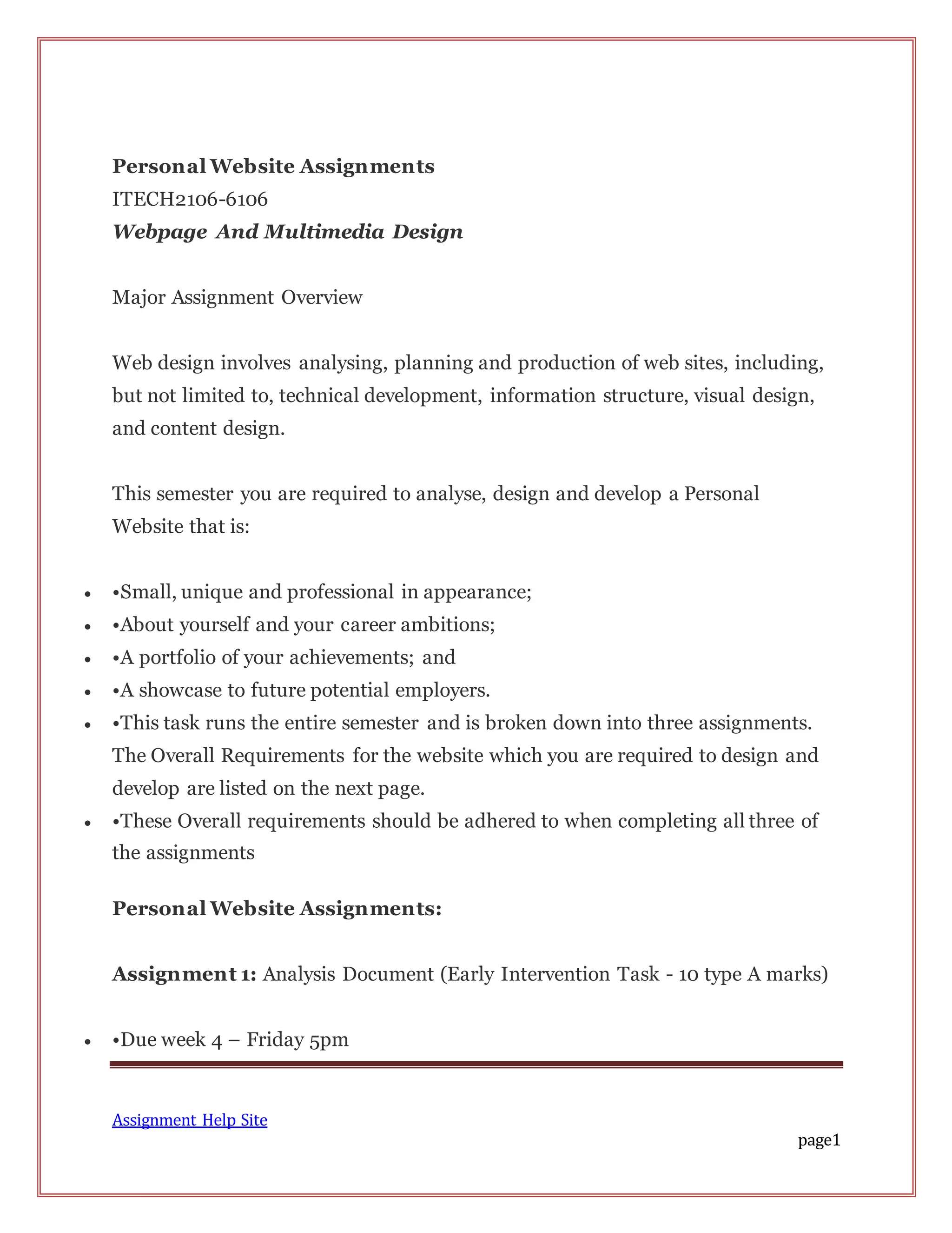 Personal website assignment | DOCX | Web Development | Internet