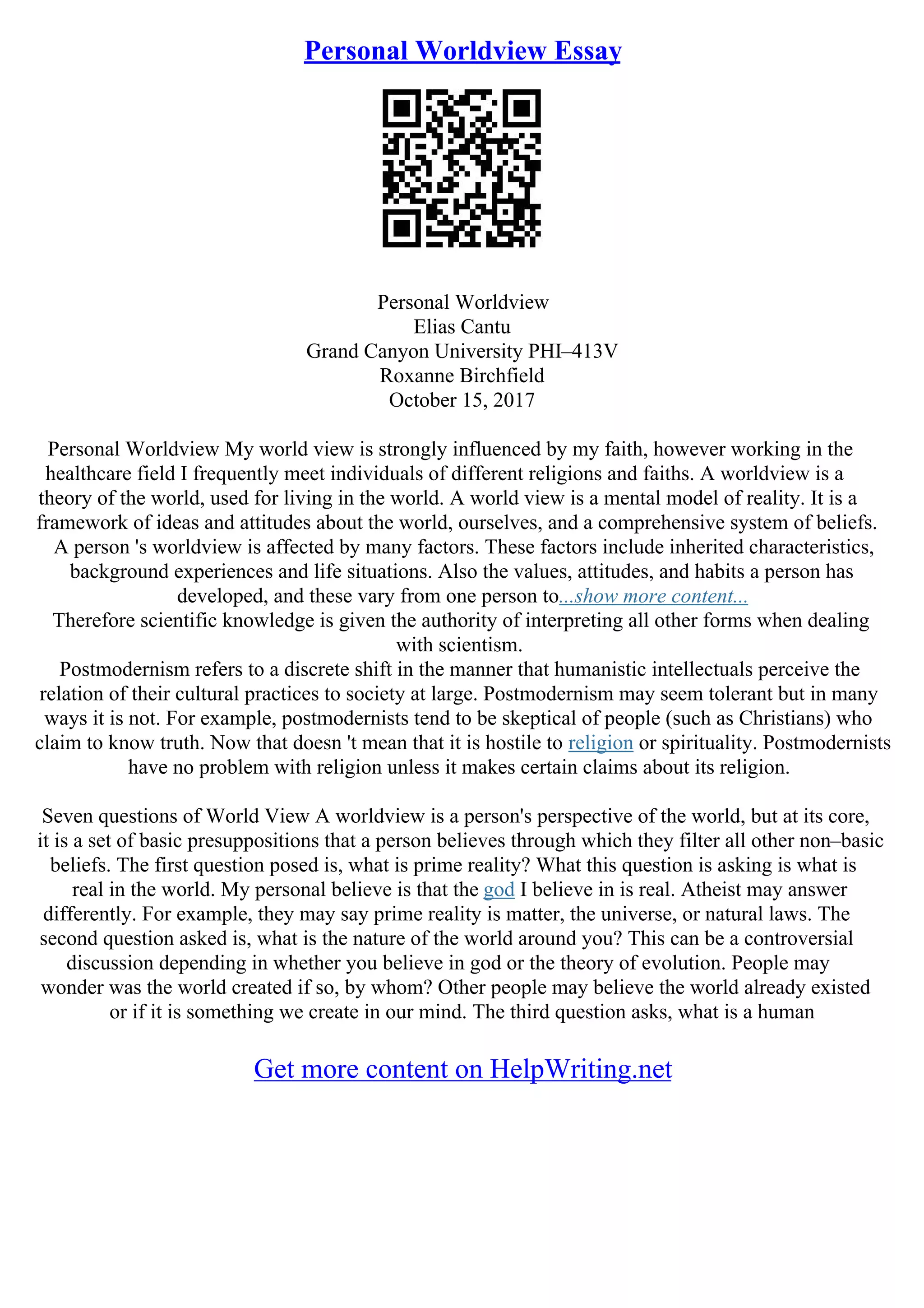 Personal Worldview Essay | PDF