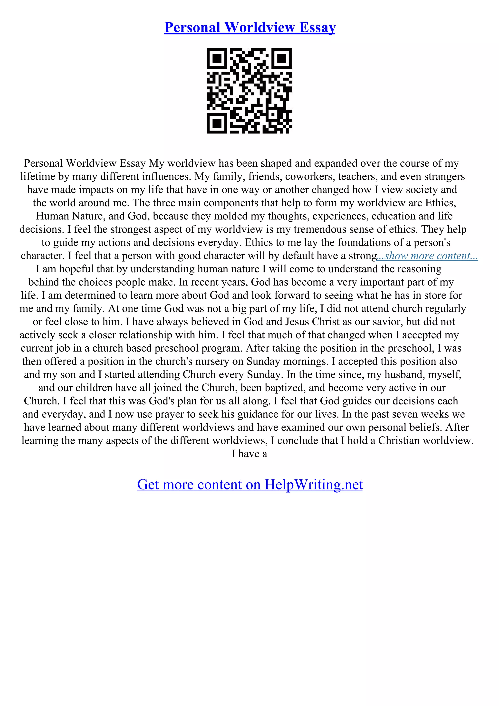 Personal Worldview Essay | PDF