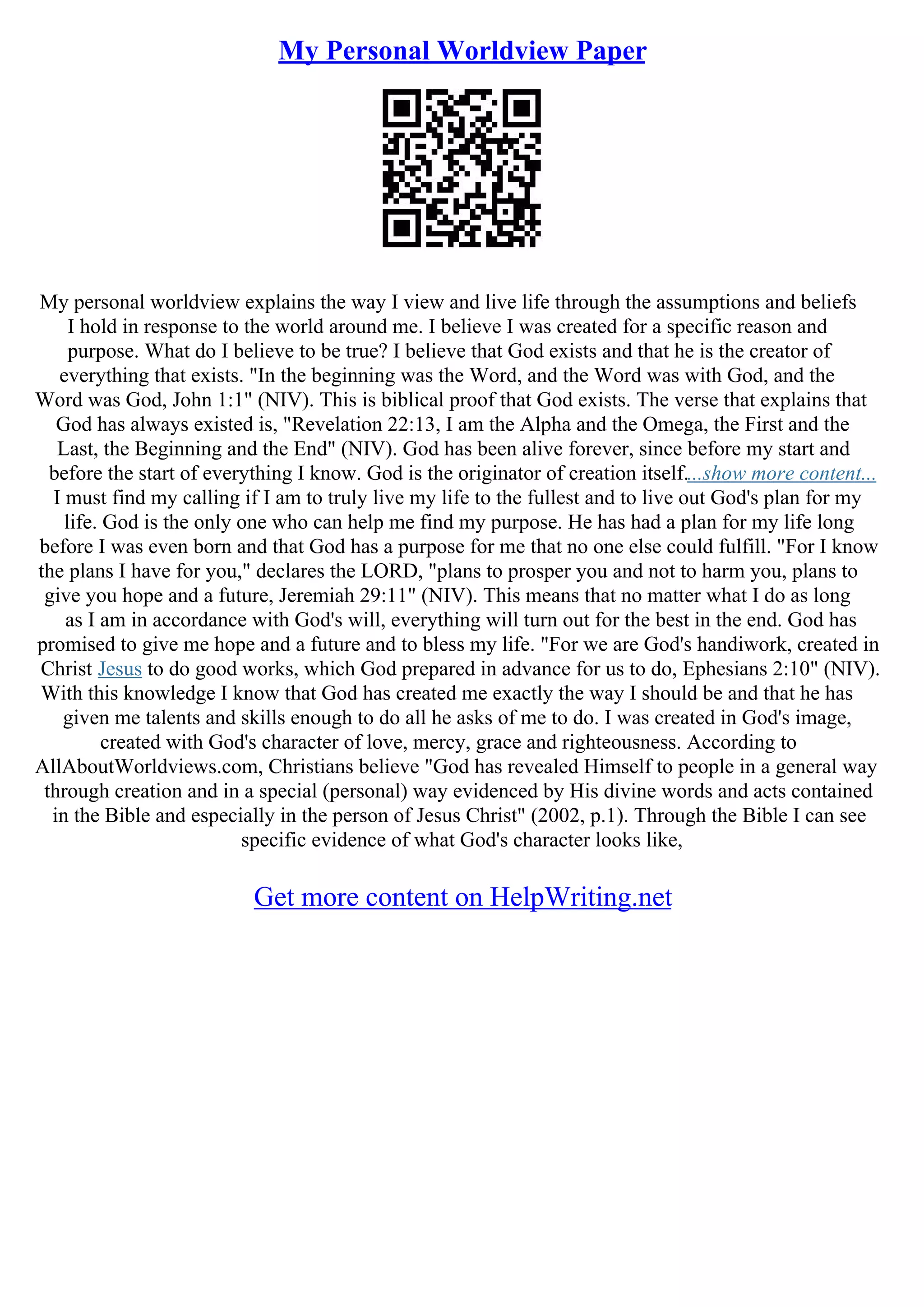 Personal Worldview Essay | PDF