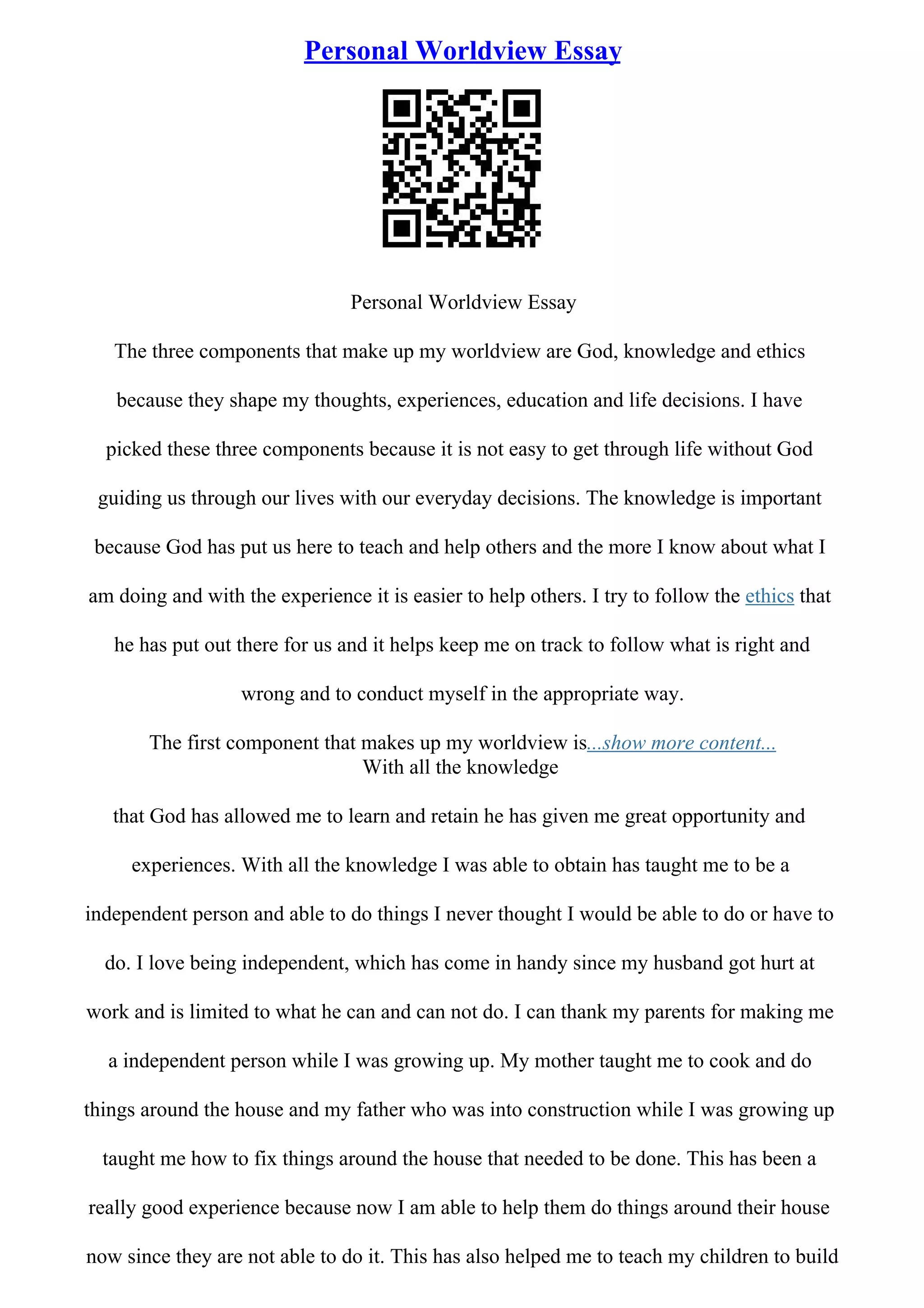 Personal Worldview Essay | PDF