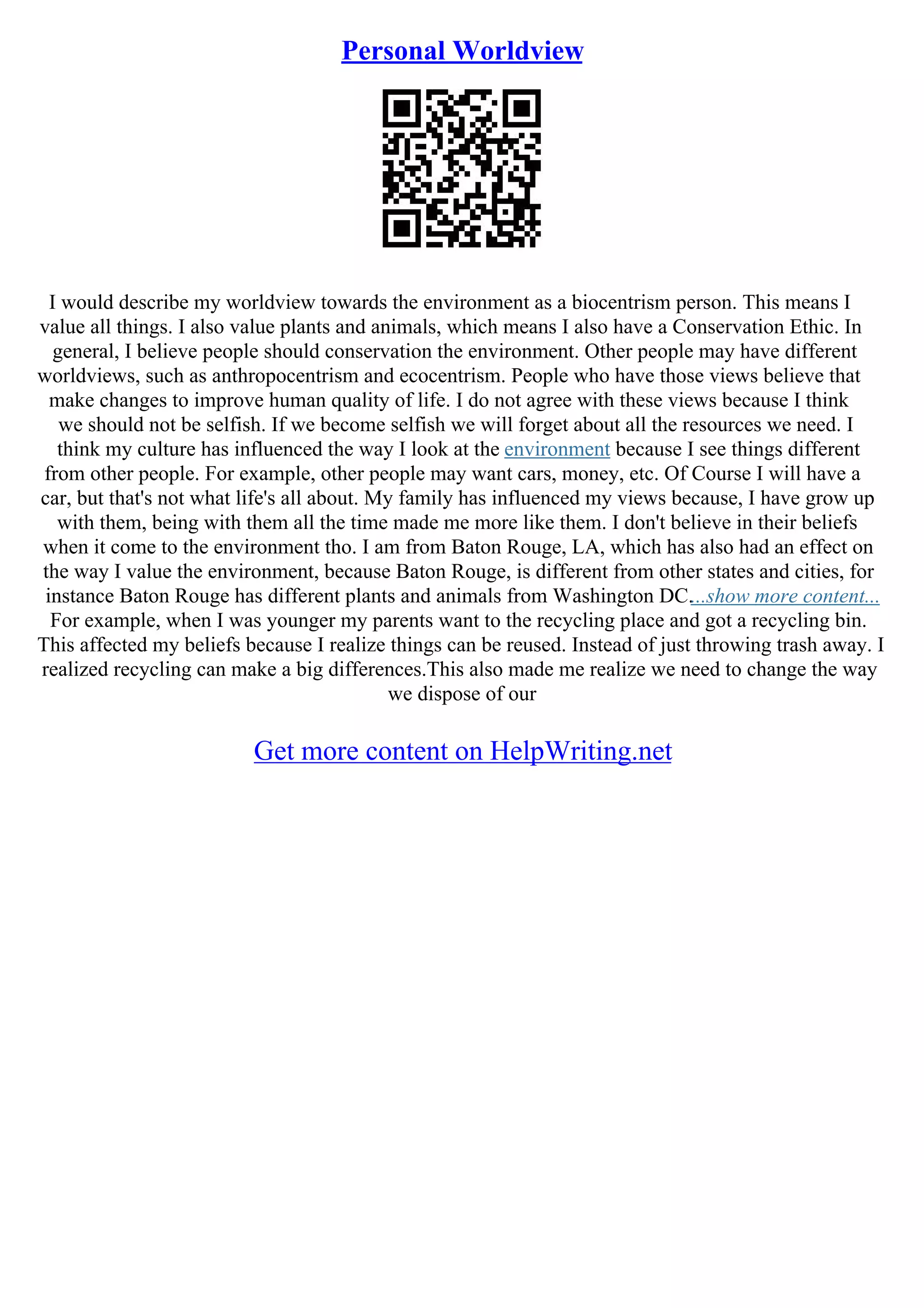 Personal Worldview Essay | PDF