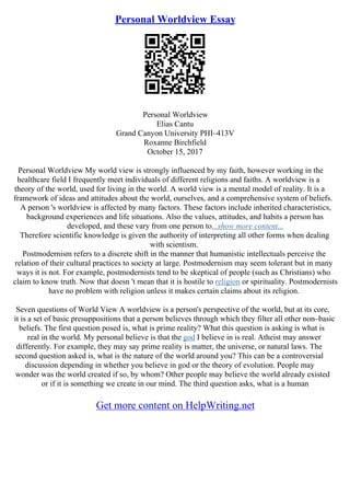 Personal Worldview Essay | PDF
