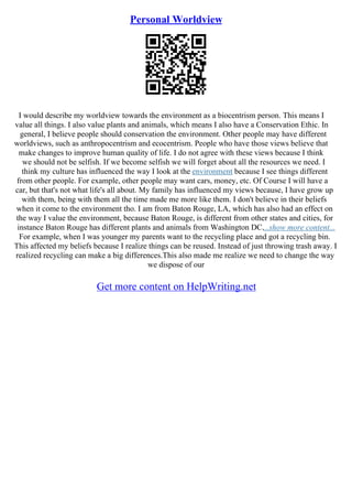Personal Worldview Essay | PDF