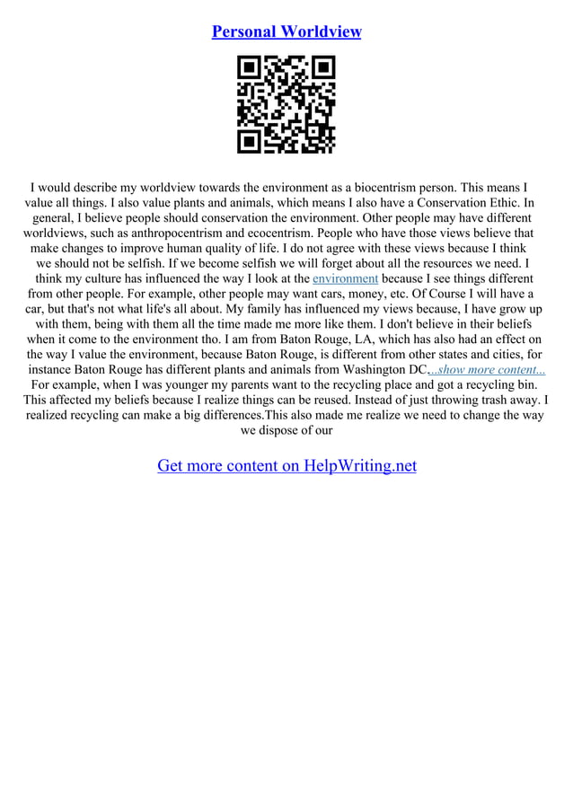 Personal Worldview Essay | PDF