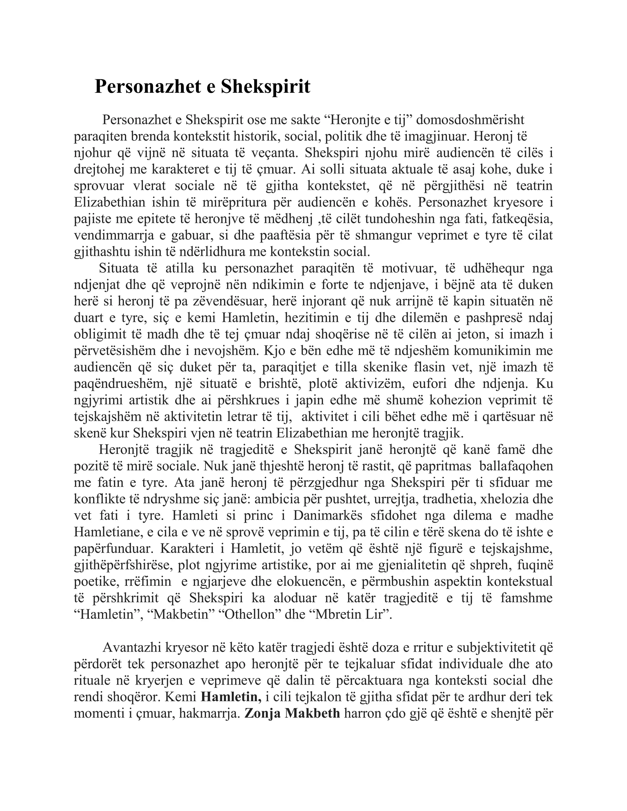 Personazhet e shekspirit | DOCX