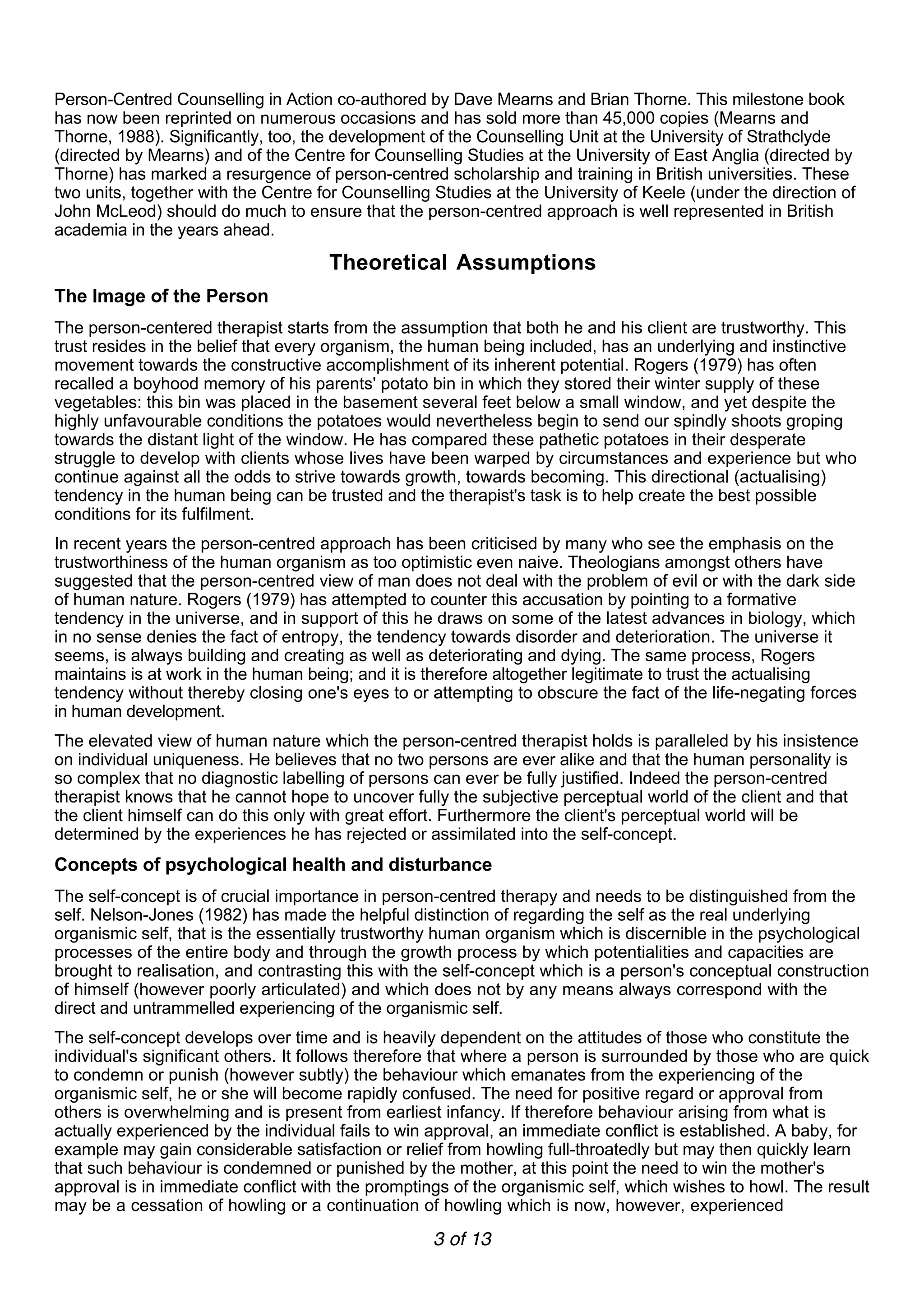 Person centered therapy by brian thorne | PDF