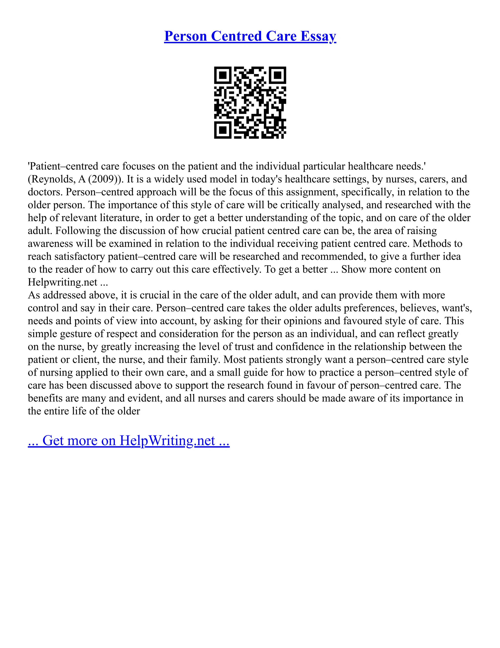 Person Centred Care Essay | PDF