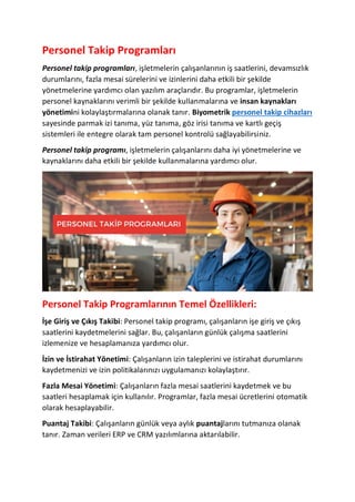 Biyometrik Personel Takip Programları | Özellikleri | PDF