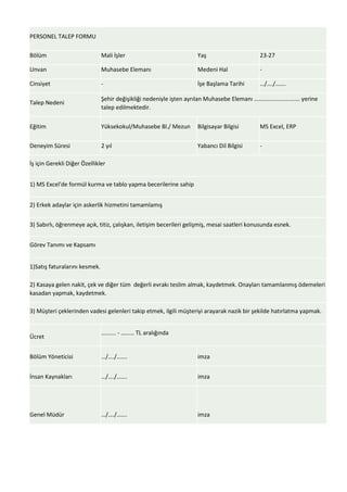 Excel Satın Alma Talep Formu şablonu