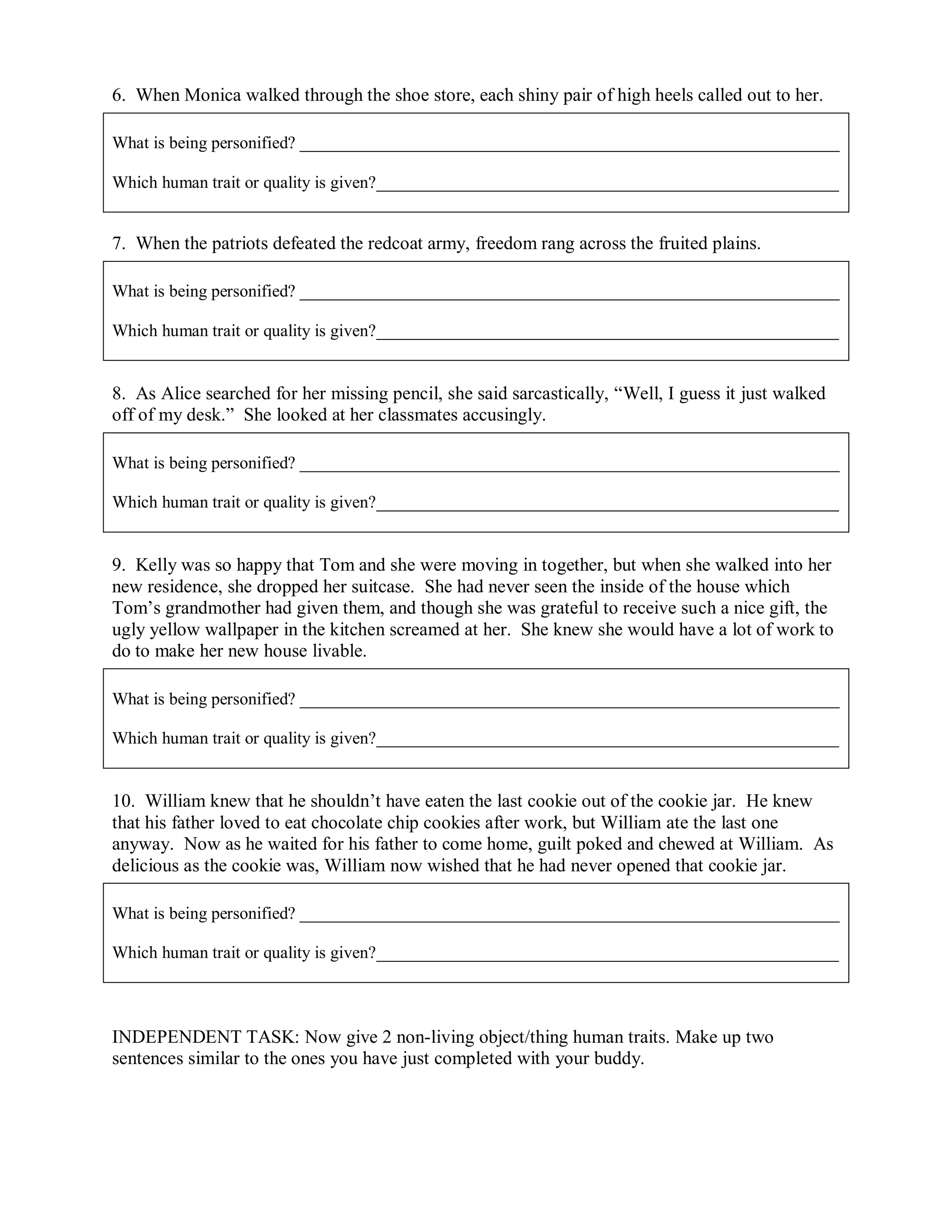 Personification worksheet and ans | PDF